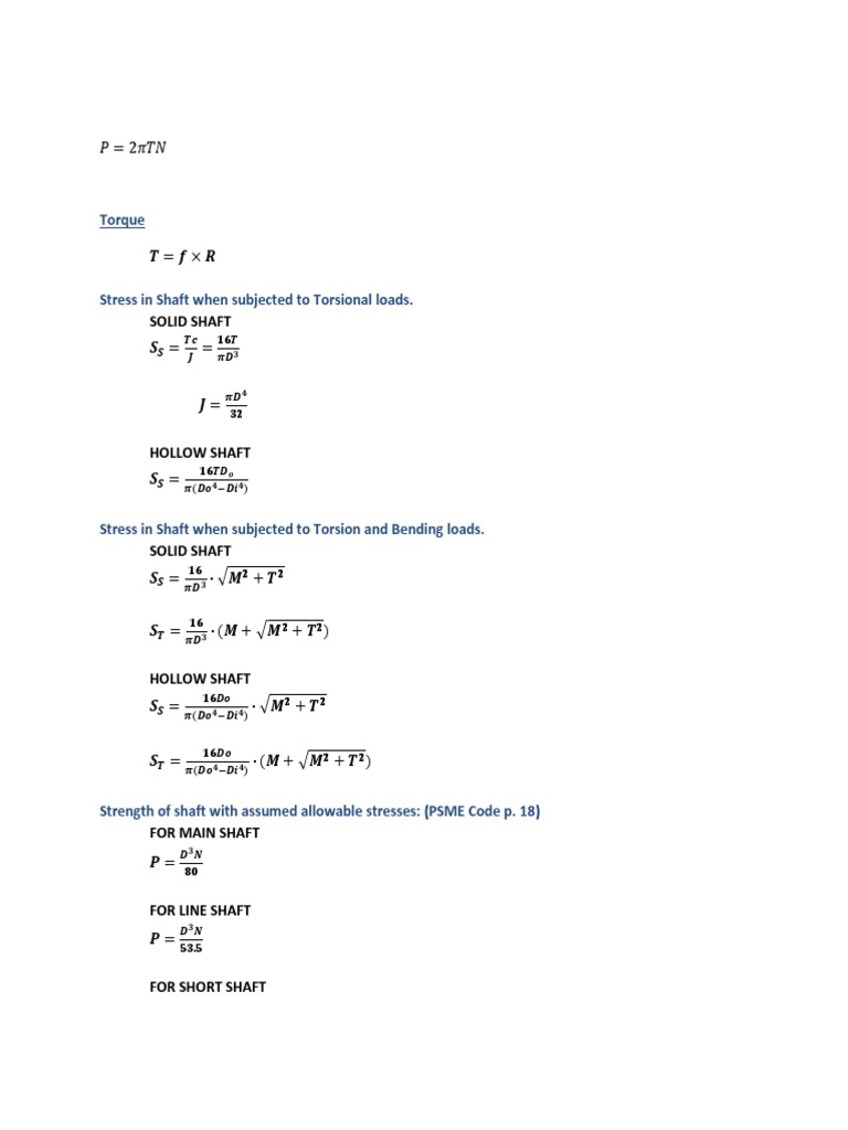 Machine Design Formulas | PDF
