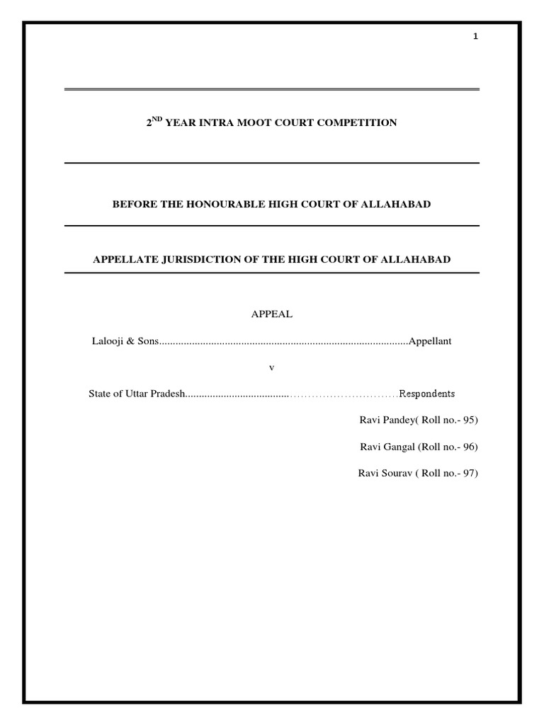 Moot Court Competition Memorial | PDF | Civil Law (Legal System) | Virtue