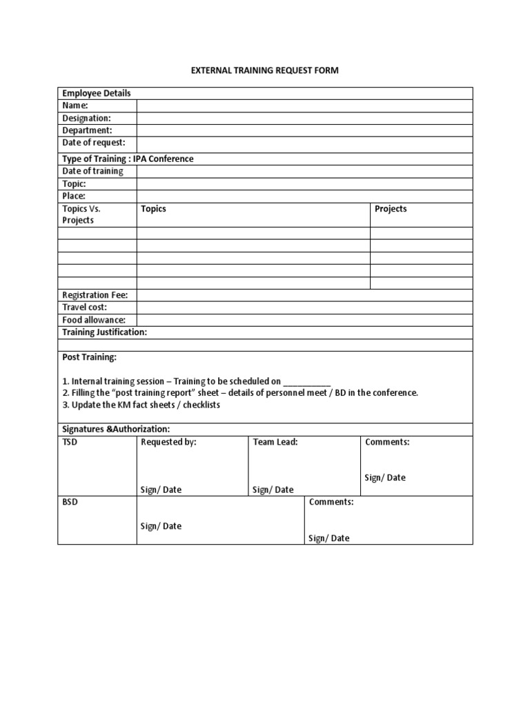 Format - External Traning Req. Form | PDF | Career & Growth