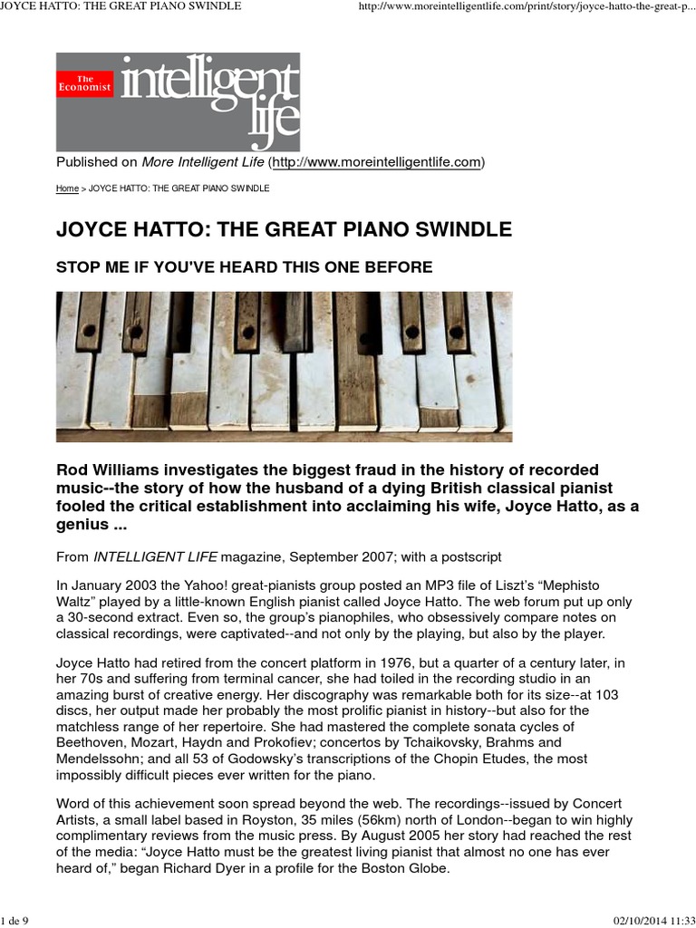 Joyce Hatto - The Great Piano Swindle | PDF | Classical Musicians | Piano