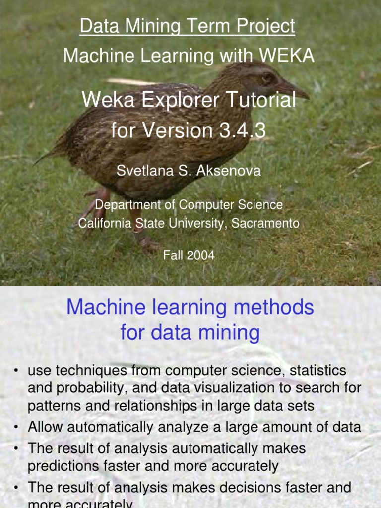 WEKA Tutorial Presentation | PDF | Cluster Analysis | Statistical Classification