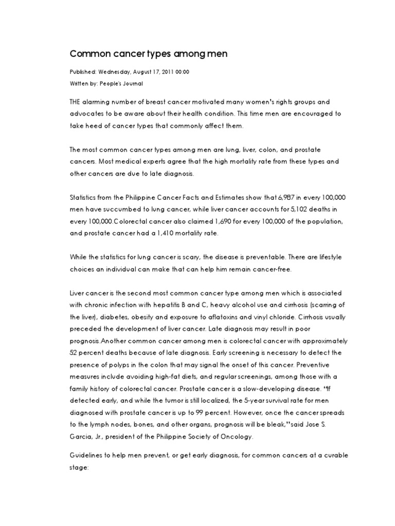 Common Cancer Types Among Men: Published: Wednesday, August 17, 2011 00 ...