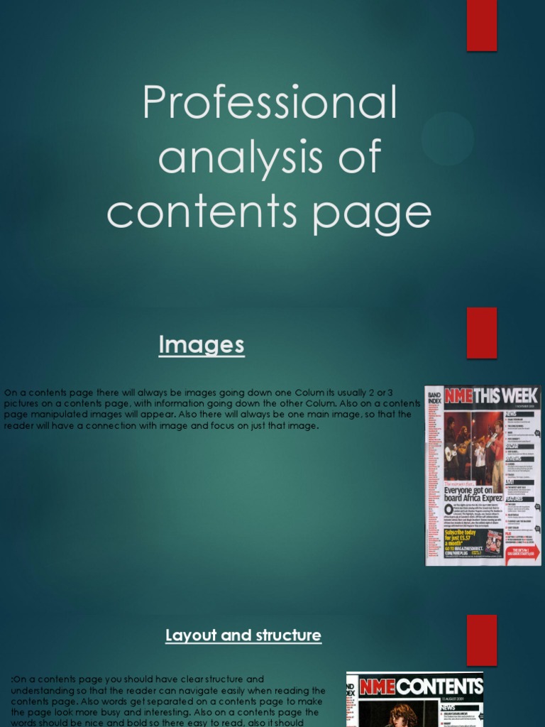 Professional Analysis of Contents Page | PDF