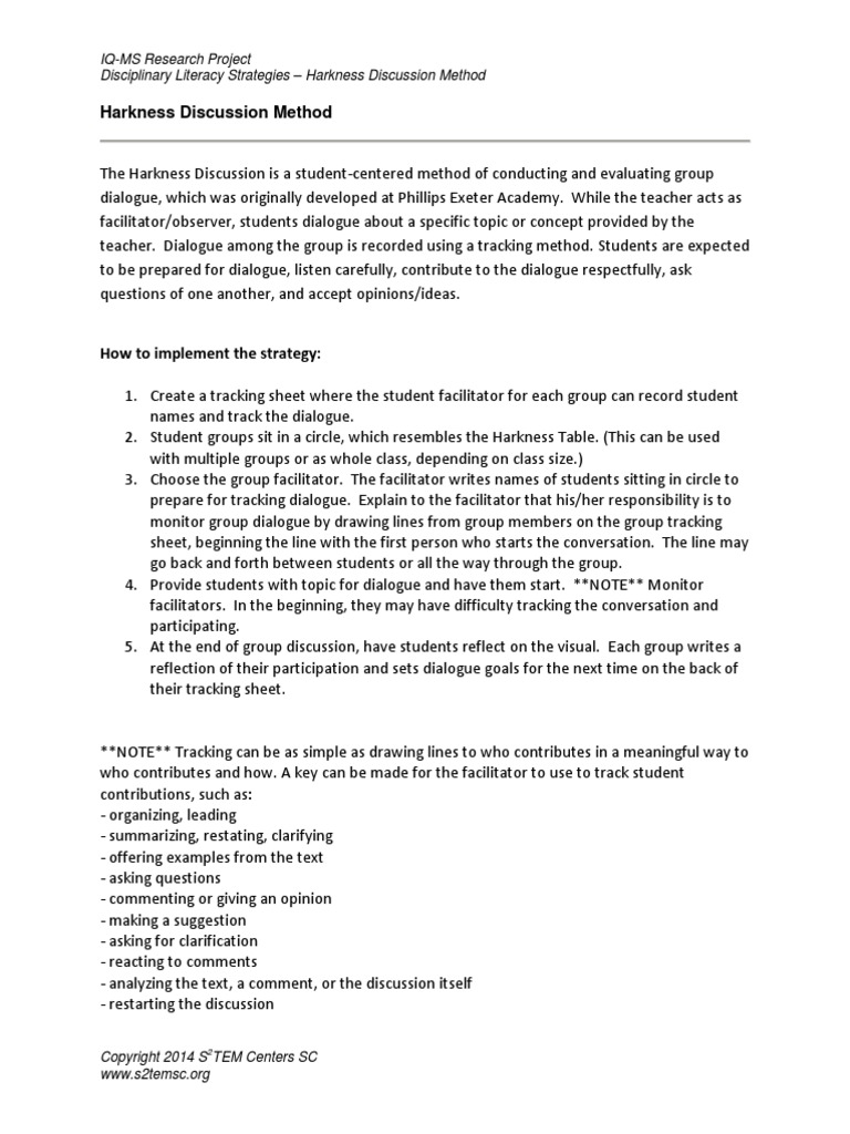 Harkness Discussion Method Strategy | PDF | Facilitator | Conversation