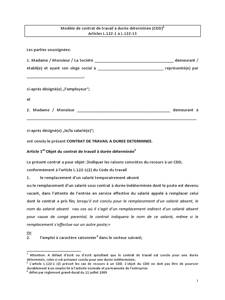 Modèle CDD | PDF | Droit des affaires | Travail