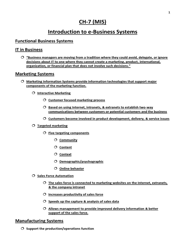 CH-7 (MIS) Introduction To E-Business Systems | PDF | Human Resource ...
