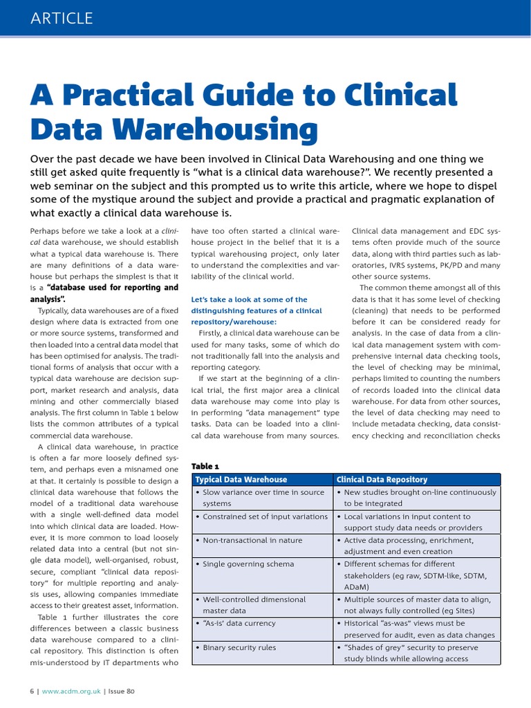 Guide Clinical Data Warehouse Ar 1563726 | PDF | Data Warehouse ...