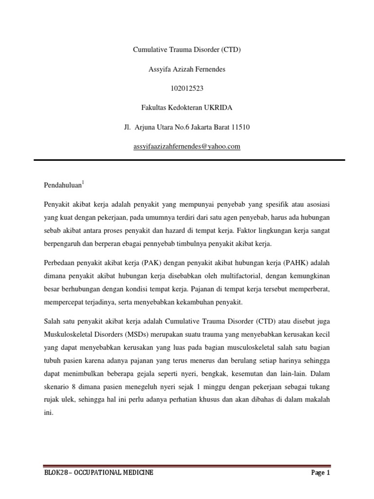 Cumulative Trauma Disorder | PDF