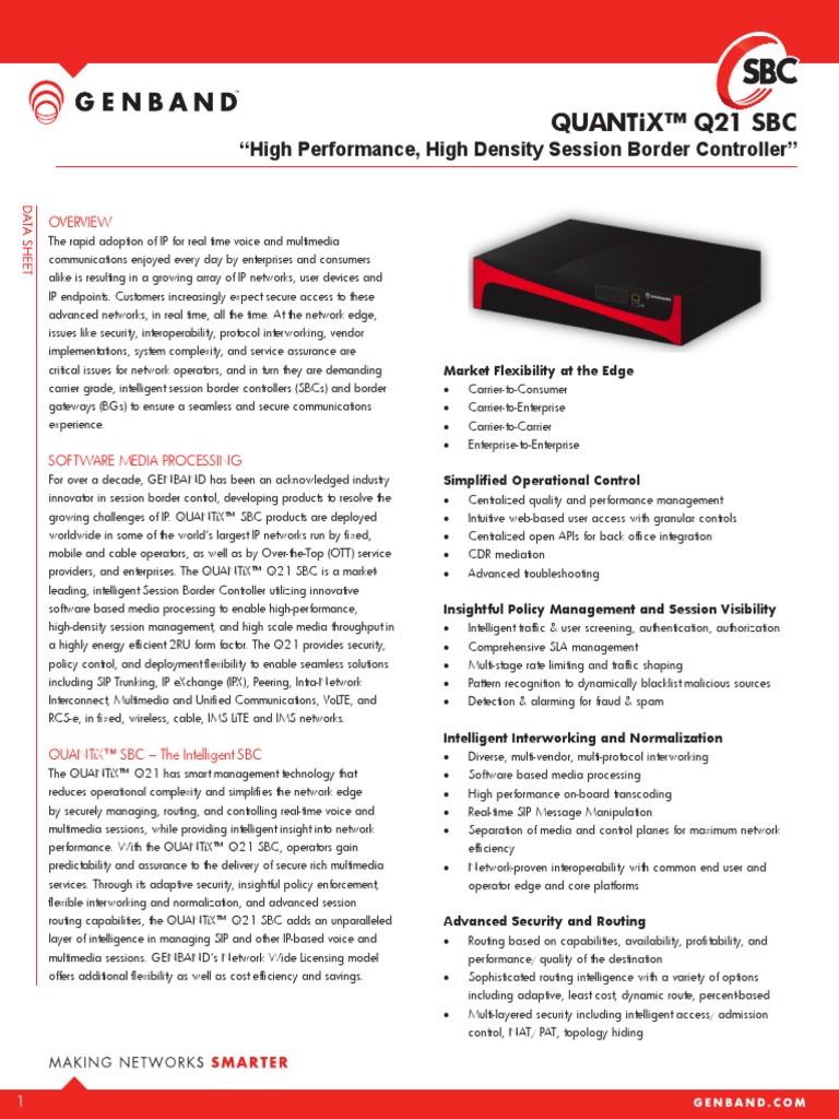 GENBAND Q21 Datasheet | PDF | Session Initiation Protocol | Communications Protocols