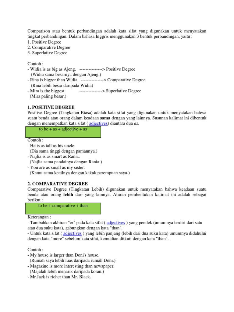 Comparison Atau Bentuk Perbandingan Adalah Kata Sifat Yang Digunakan ...