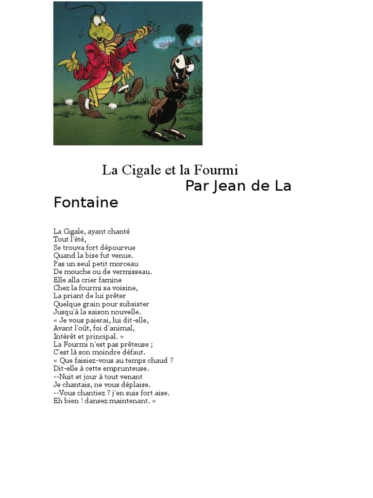 La Cigale et la Fourmi : Poème de La Fontaine | PDF