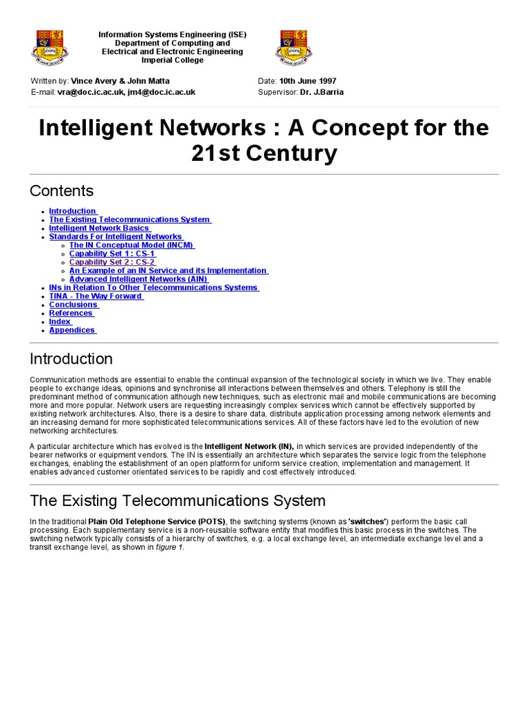 Intelligent Networks: A Concept For The 21st Century: Capability Set 2 ...
