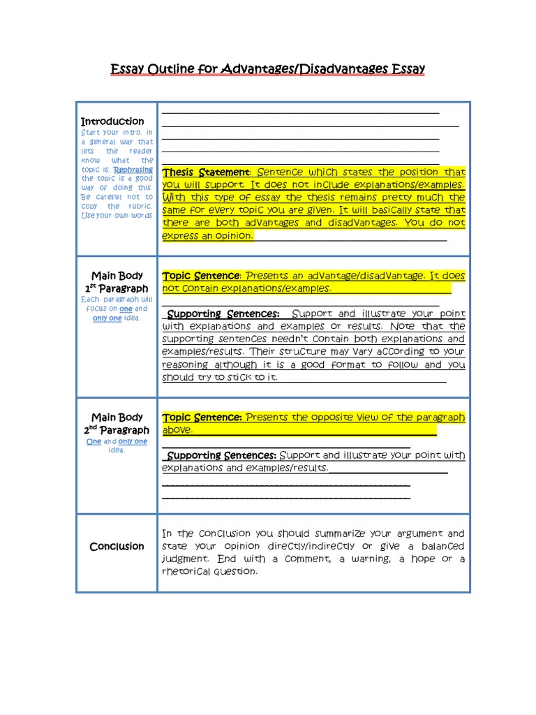 Advantages and Disadvantages Essay Guide | PDF