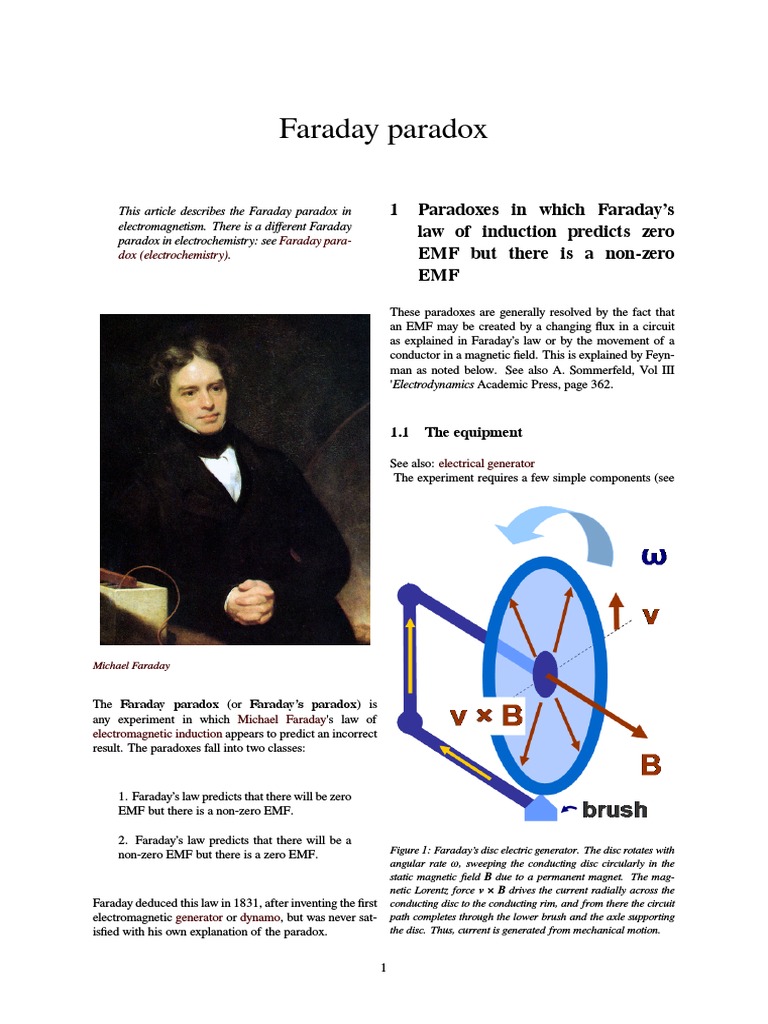 Faraday Paradox Pdf Electromagnetic Induction Electromagnetic Field