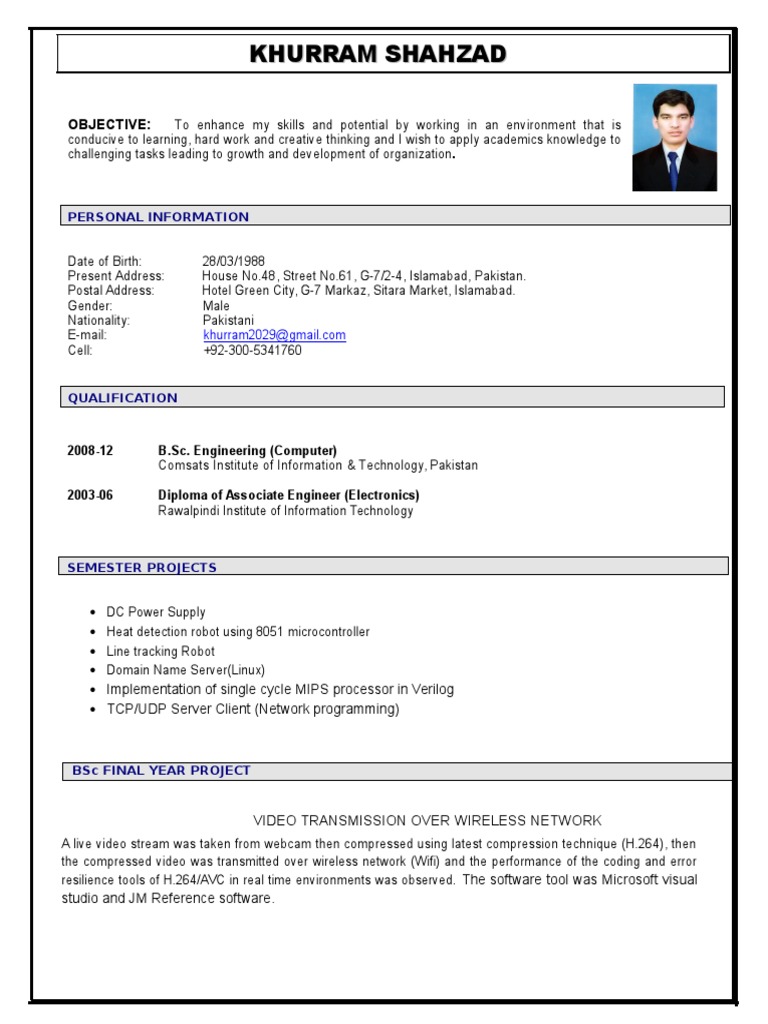 Khurram Shahzad New Cv. | PDF | Data Compression | H.264/Mpeg 4 Avc