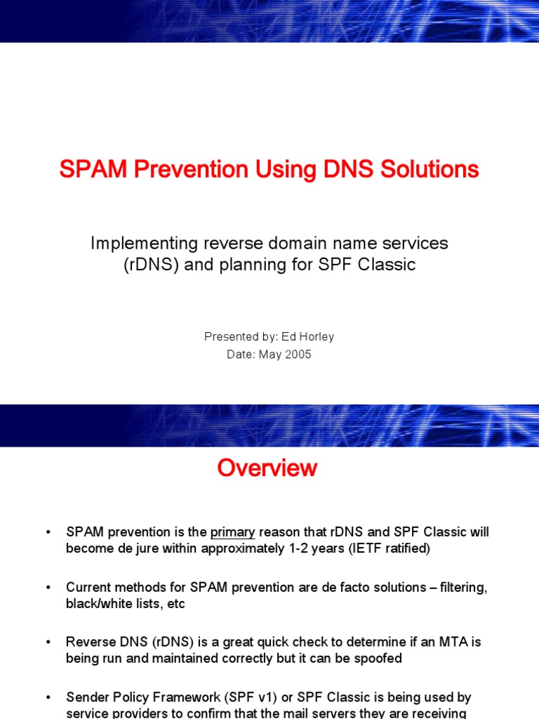 SPAM Prevention Using DNS Solutions: Implementing Reverse Domain Name ...
