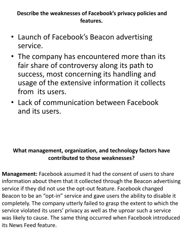 Facebook Privacy Policy Weaknesses Explained | PDF | Computers