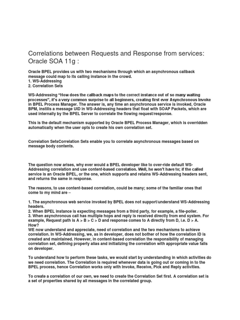 Correlations Between Requests and Response From Services: Oracle SOA 11g | PDF | Correlation And ...