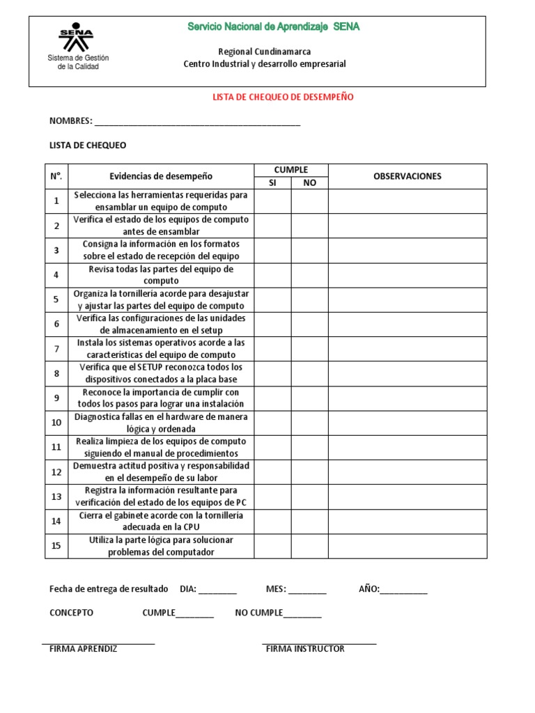 Lista de Chequeo I | PDF