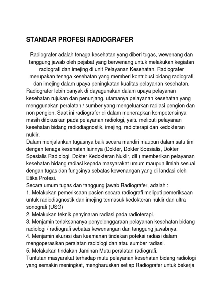 Standar Profesi Radiografer | PDF