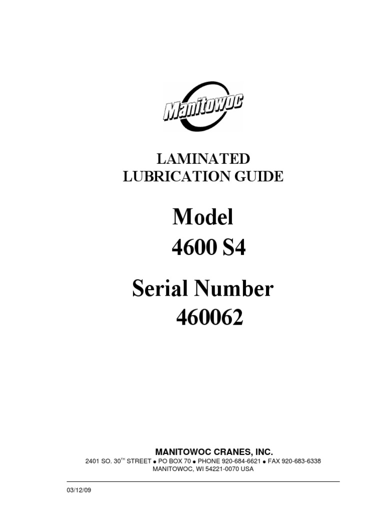Manitowoc 4600 S4 Lubrication Guide PDF | PDF | Transmission (Mechanics ...