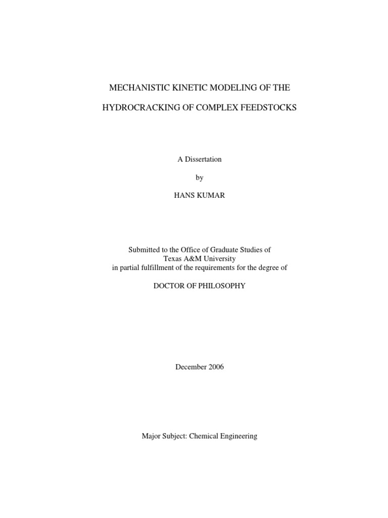 Kumar Dissertation | PDF | Cracking (Chemistry) | Chemical Kinetics