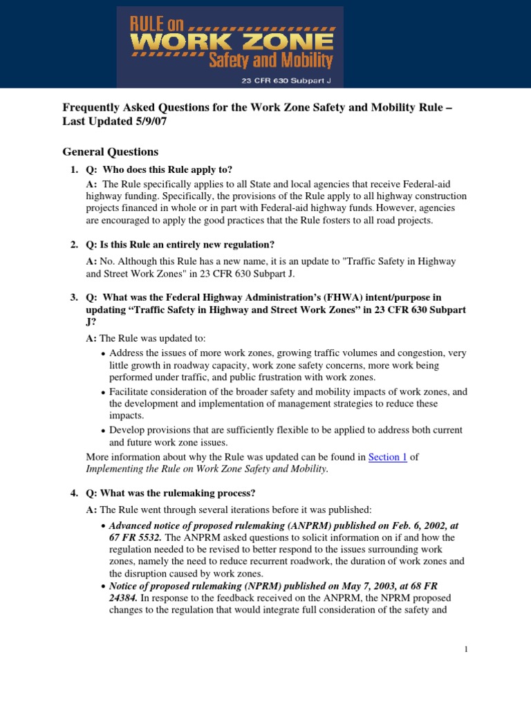 23 CFR 630 Subpart J - Rule - Faqs | PDF | Highway | Traffic