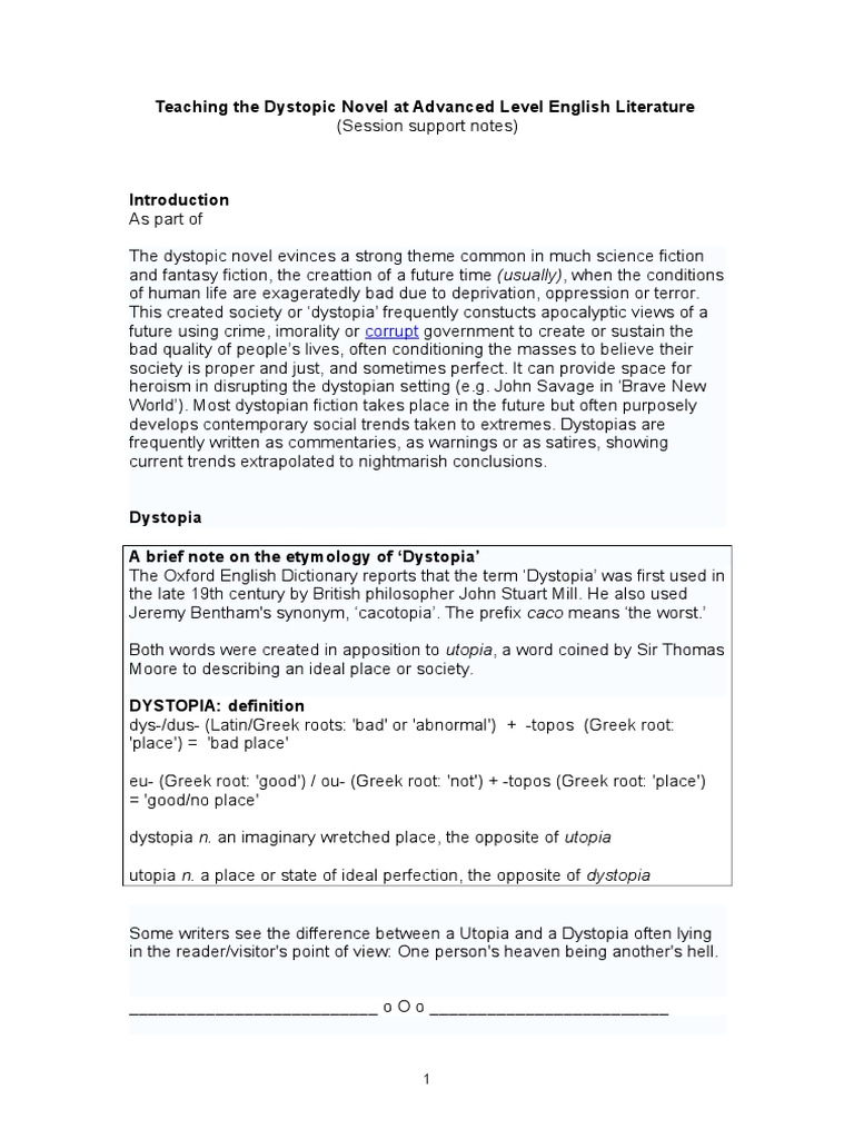 A-Level Dystopic Novel Study | PDF | Dystopia | Utopian And Dystopian ...