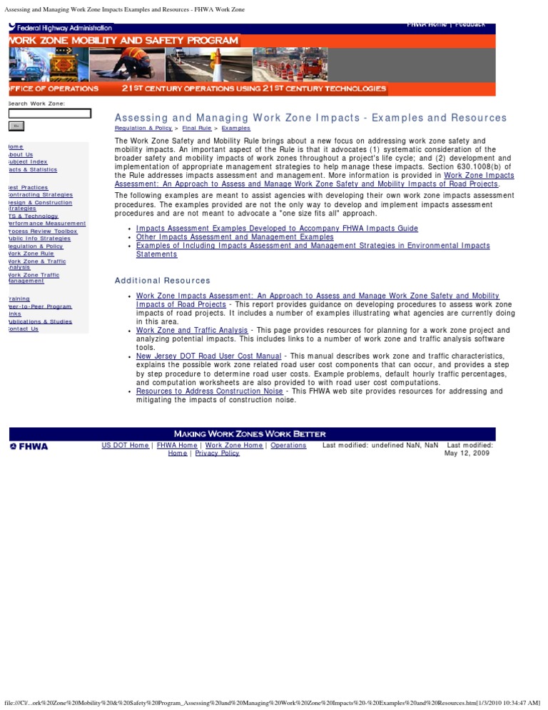 Us Dot - Federal Highway Administration - Work Zone Mobility & Safety ...