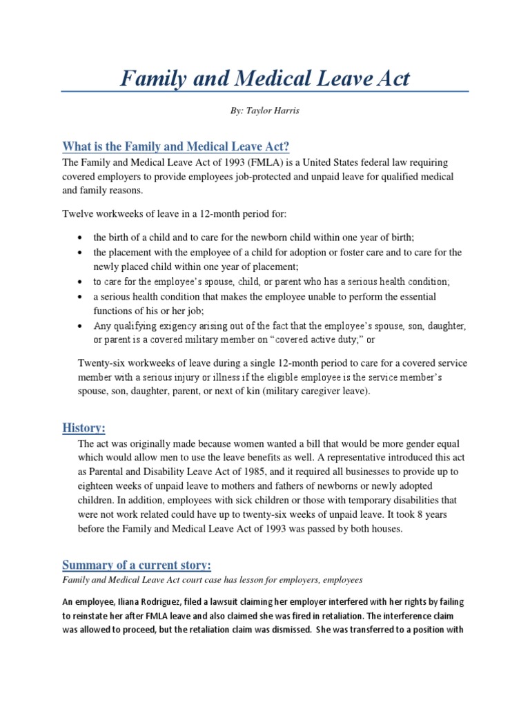 What Is The Family and Medical Leave Act? | PDF | Family And Medical ...