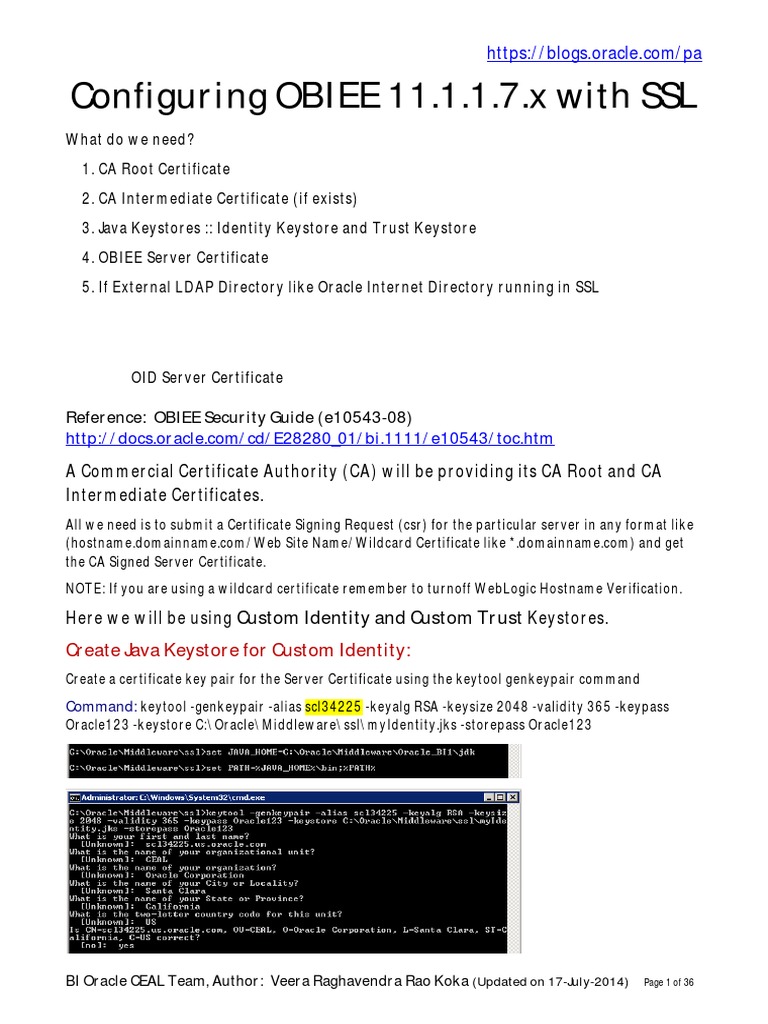 Configuring OBIEE SSL | PDF | Public Key Certificate | Transport Layer Security
