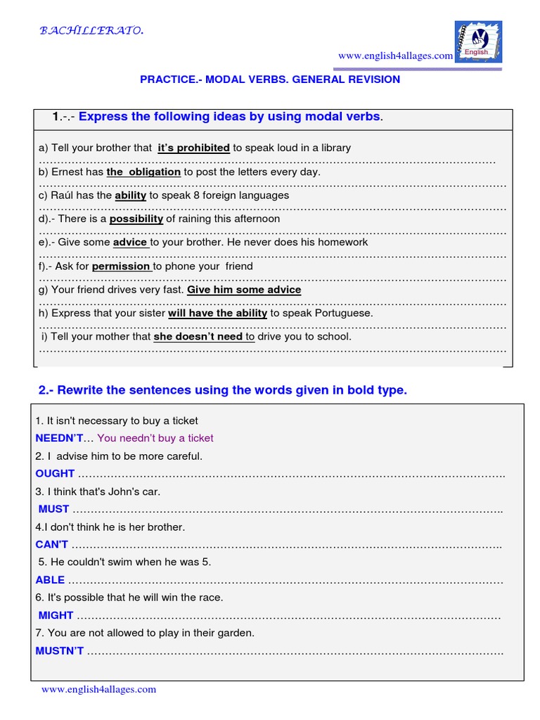 Modal Verbs Practice Exercises | PDF