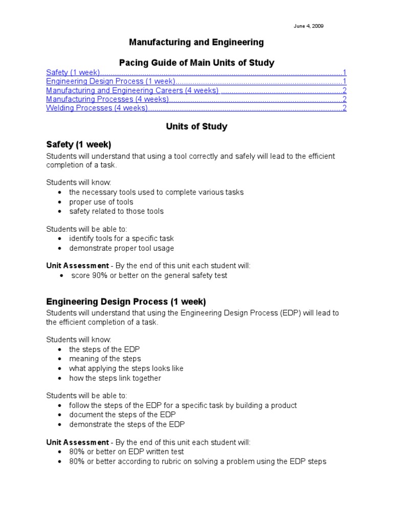 Manufacturing and Engineering - Pacing Guide - Units of Study 20090702 ...