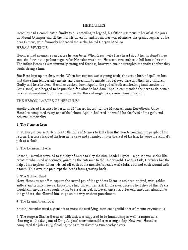 Hercules Myth | PDF | European Mythology | Demigods Of Classical Mythology