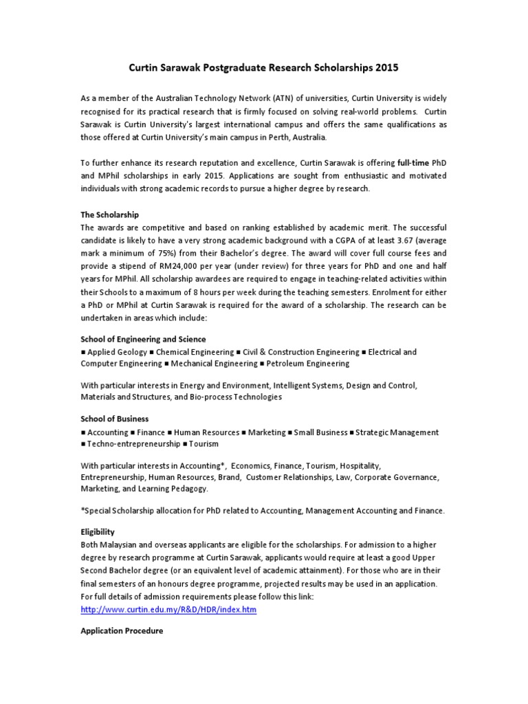 Scholarship Advert 2015 - v1 | PDF | Doctor Of Philosophy | Academic Degree