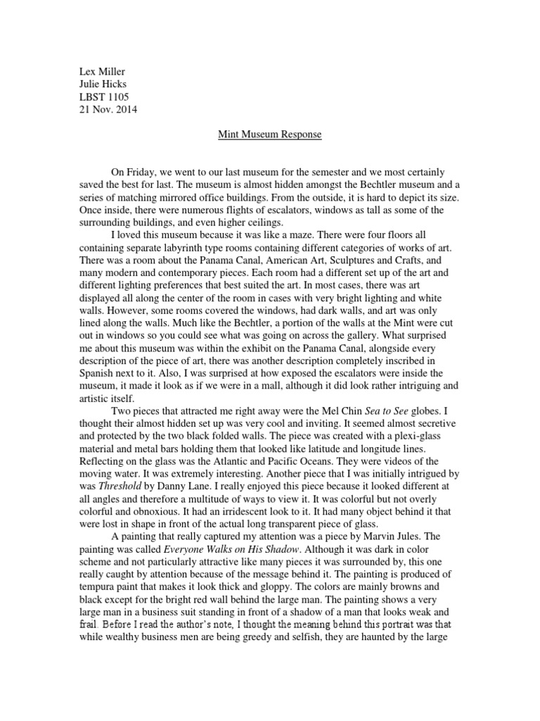 Mint Museum Response | PDF | Paintings | Arts (General)