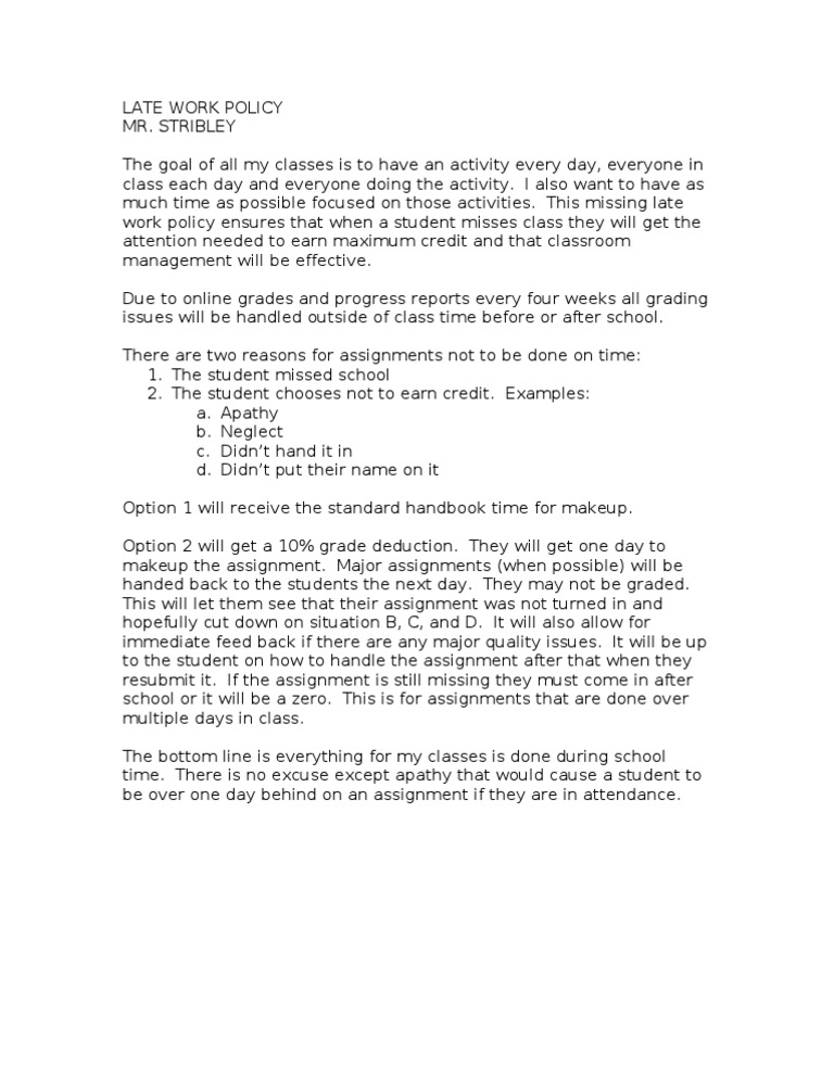 Late Work Policy Overview for Students | PDF
