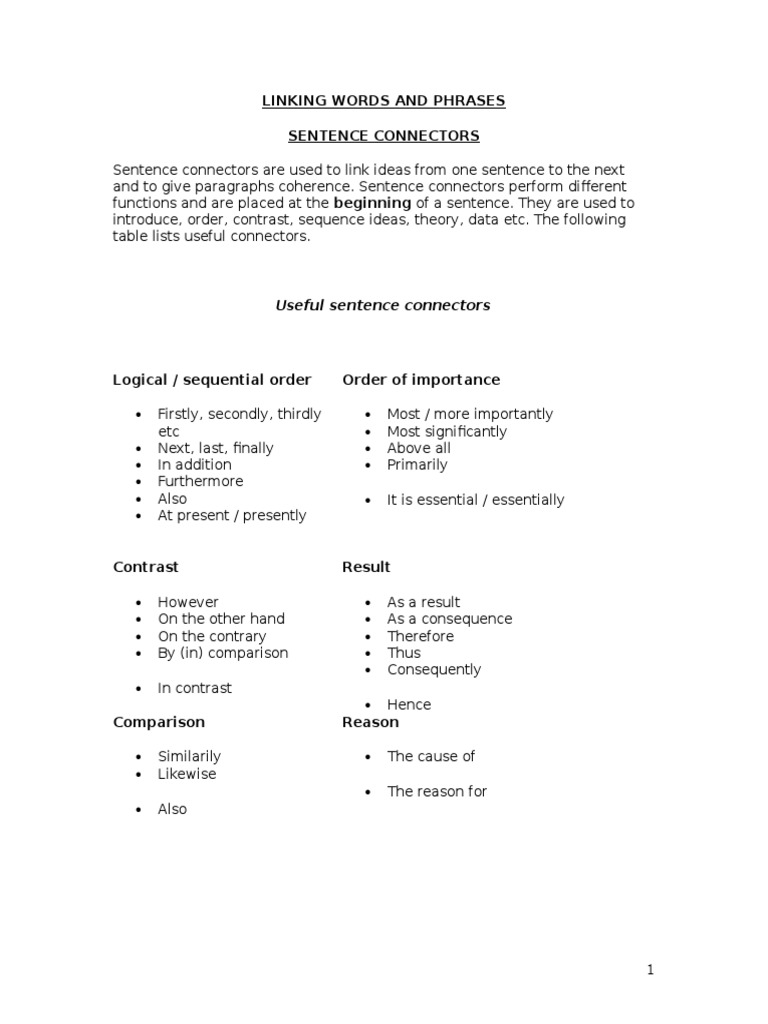 Linking Words for Sentence Coherence | PDF | Clause | Sentence ...