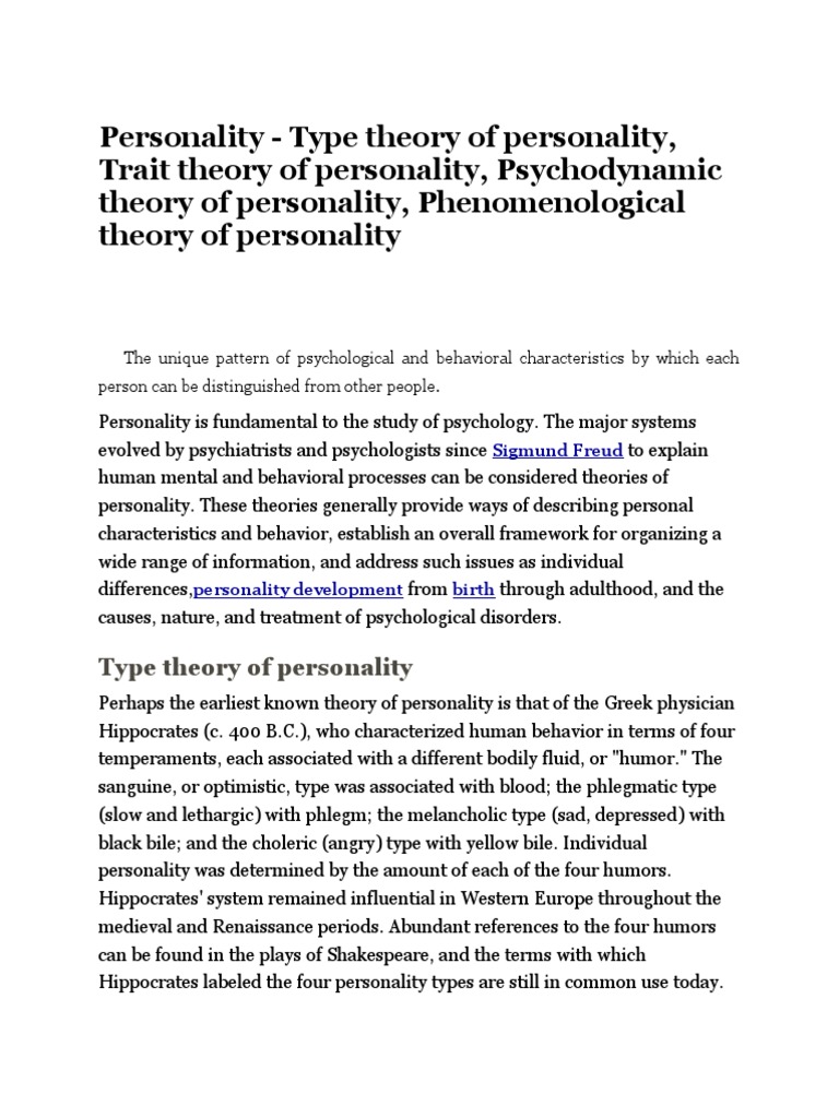 Personality - Type Theory of Personality, Trait Theory of Personality ...