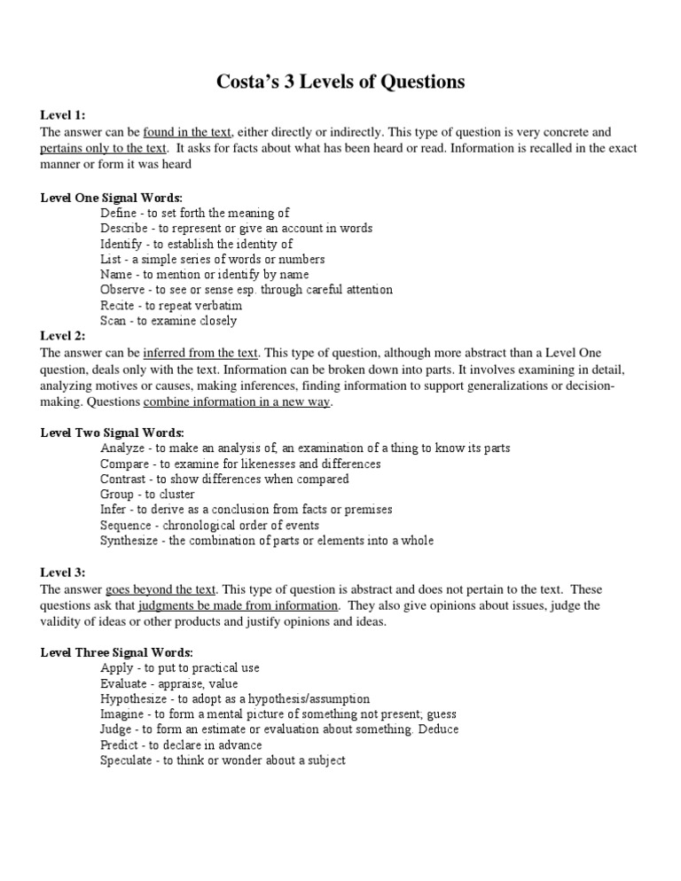 Costa's 3 Levels of Questions | PDF | Business