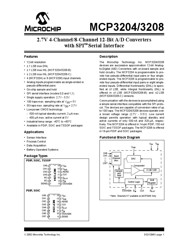 Mcp3208 - Adc | PDF | Electronic Filter | Analog To Digital Converter