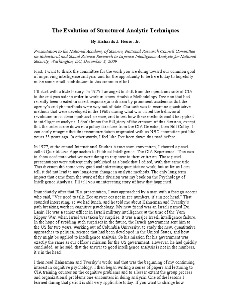 The Evolution of Structured Analytic Techniques - Richards Heuer - 8 ...