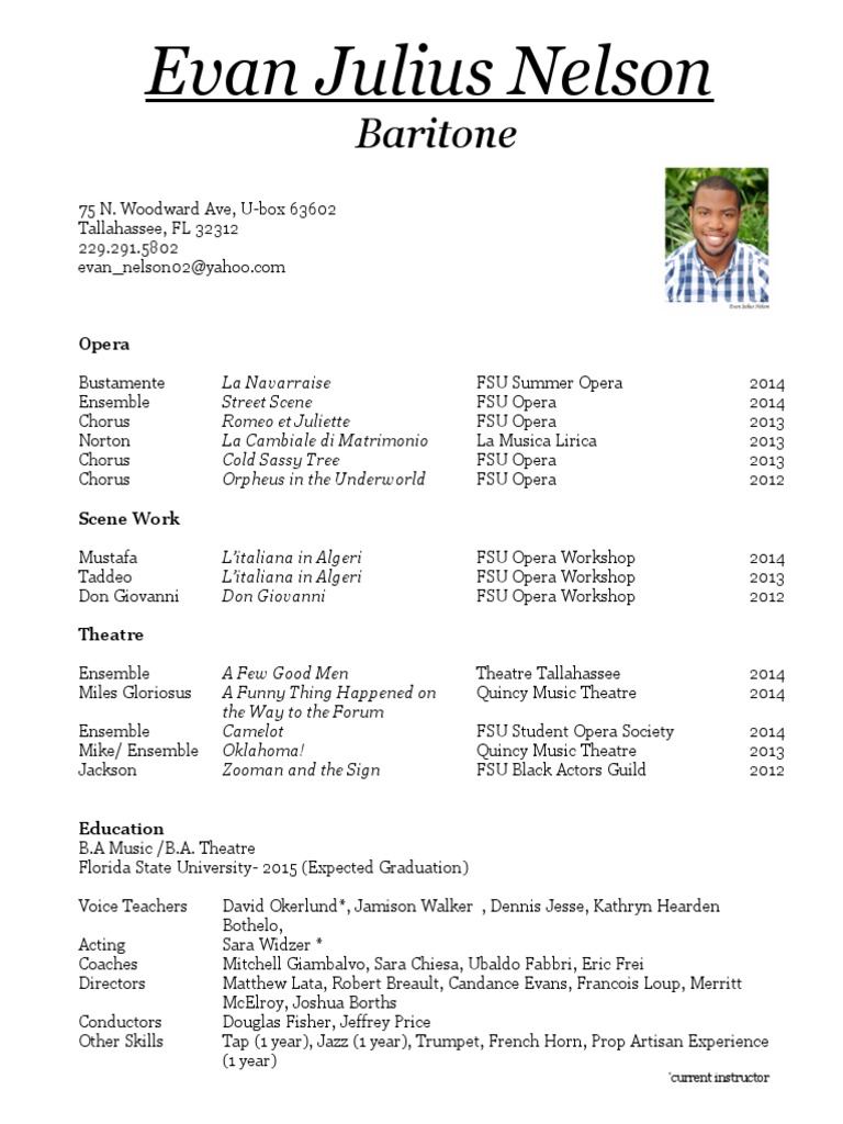 2014 Opera Resume - Evan Nelson | PDF