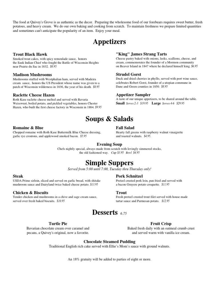Quivey's Stone House Menu | PDF | Salad | Baking