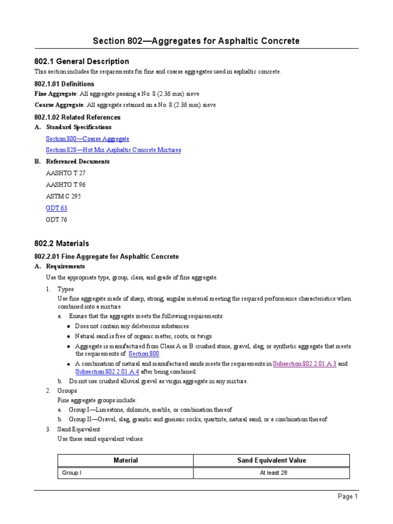 Section 802-Aggregates For Asphaltic Concrete: 802.1 General ...