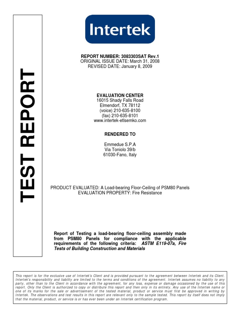 INTERTEK Fire Resistance Floor Panel | PDF | Exposure (Photography ...