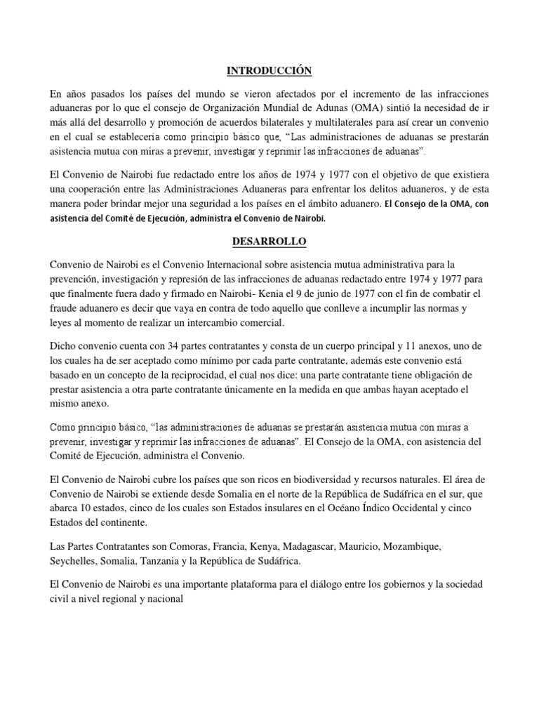 Convenio De Nairobi Pdf Aduana Gobierno