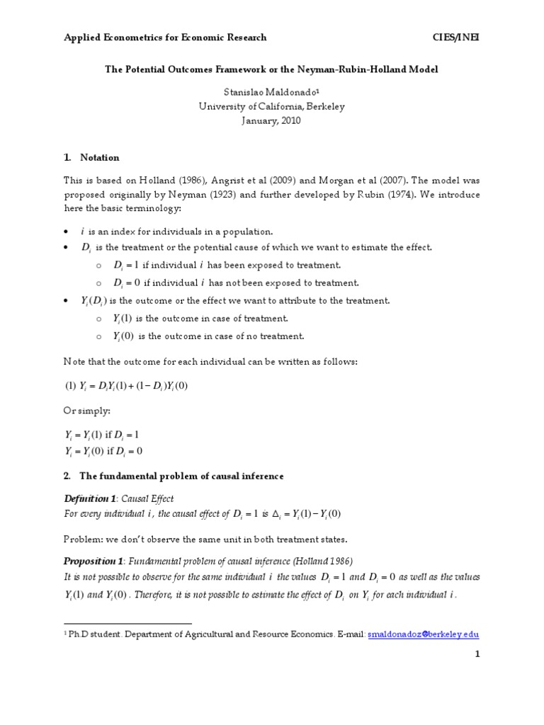 Potential Outcomes Framework | PDF | Experiment | Statistical Theory