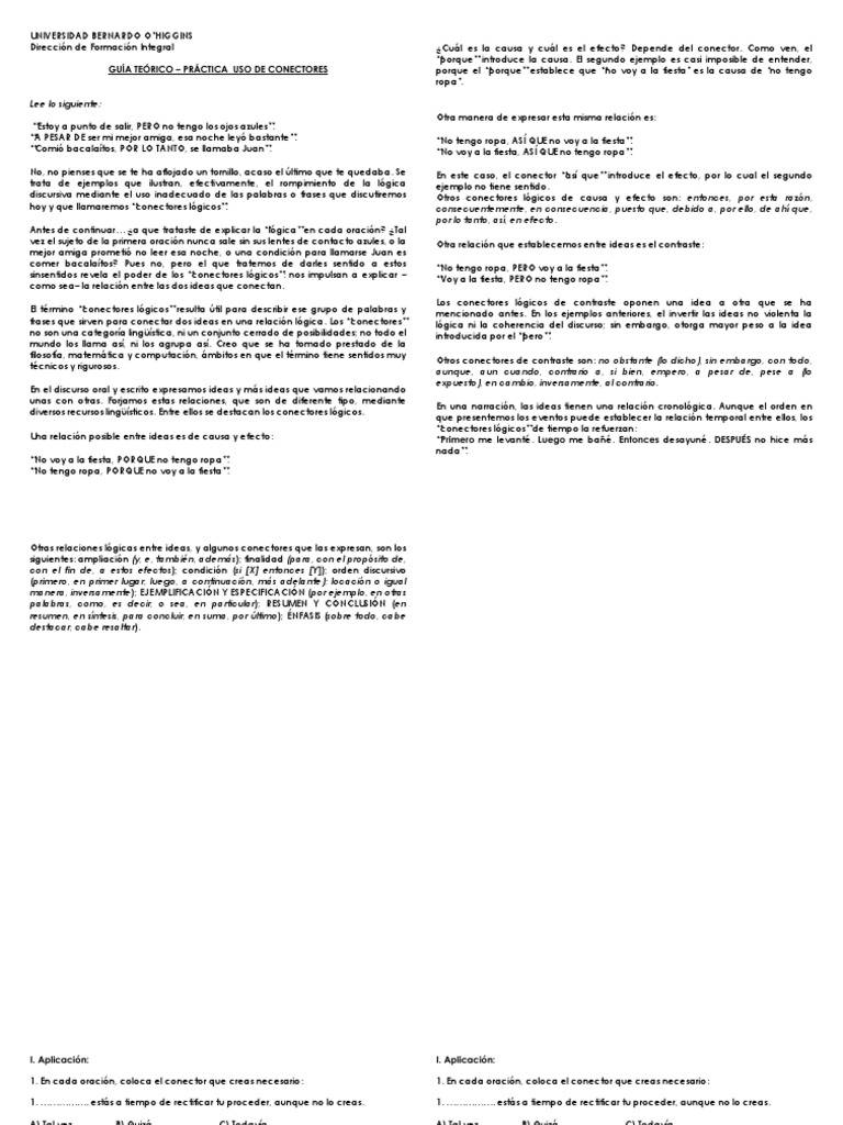 Guia Conectores Cuarto Basico B | PDF | Lógica | Oración (Lingüística)
