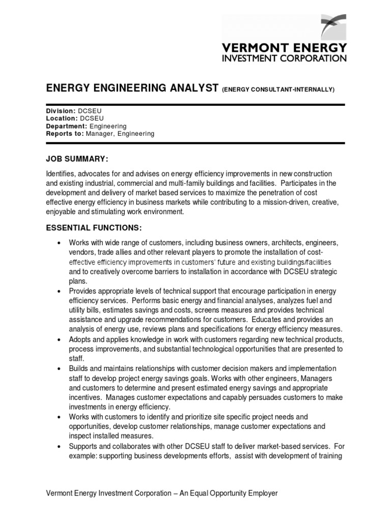 Energy Analyst Role at DCSEU | PDF | Efficient Energy Use | Goal